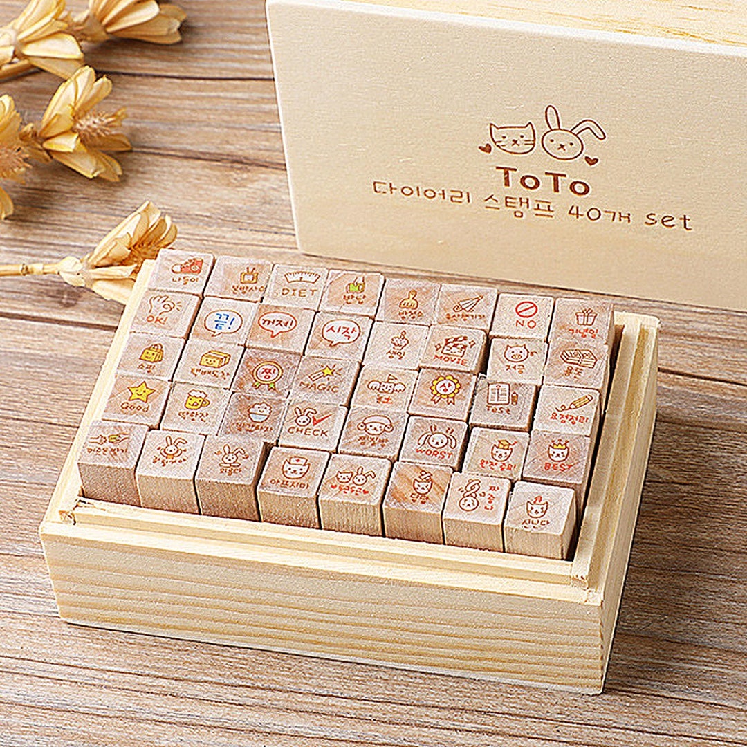 Korean Wooden Rubber Stamp Set: Diary Stamps, 40 Pcs - Etsy