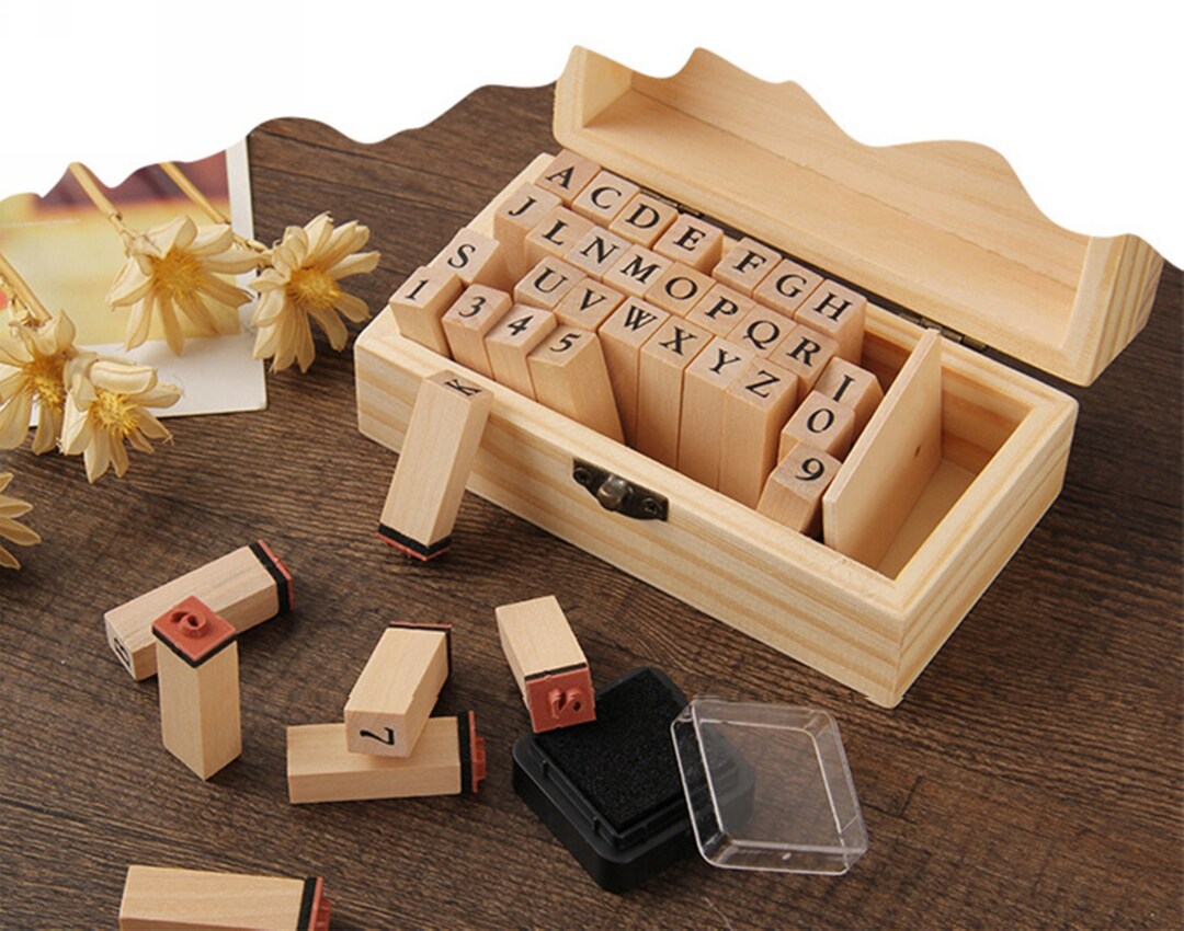 Alphabet & Number Wood Rubber Stamp Set Capital Letter Stamp and Ink ...