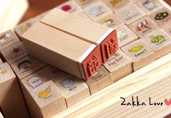 Happy Day Diary Stamp Set Wooden Rubber Stamp Set Korean - Etsy