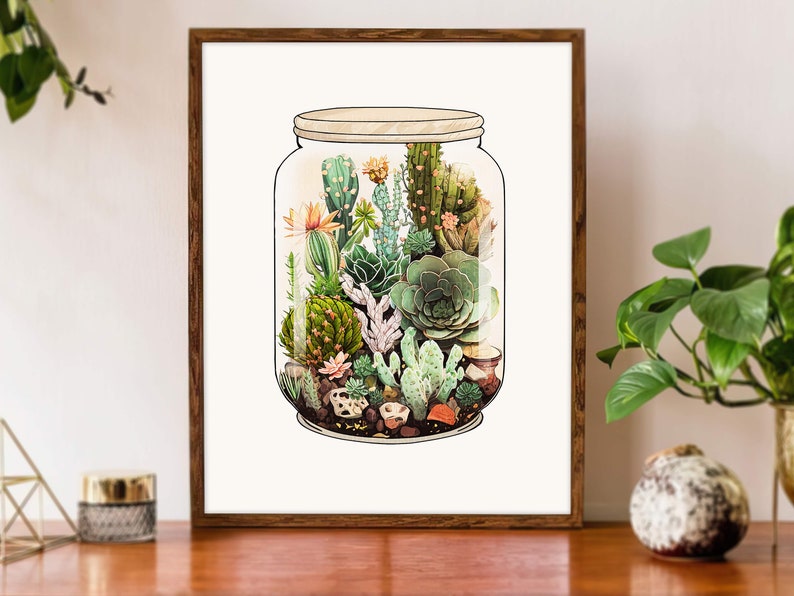 Digital Download Poster Print Plant Mason Jar Terrarium Illustration ...