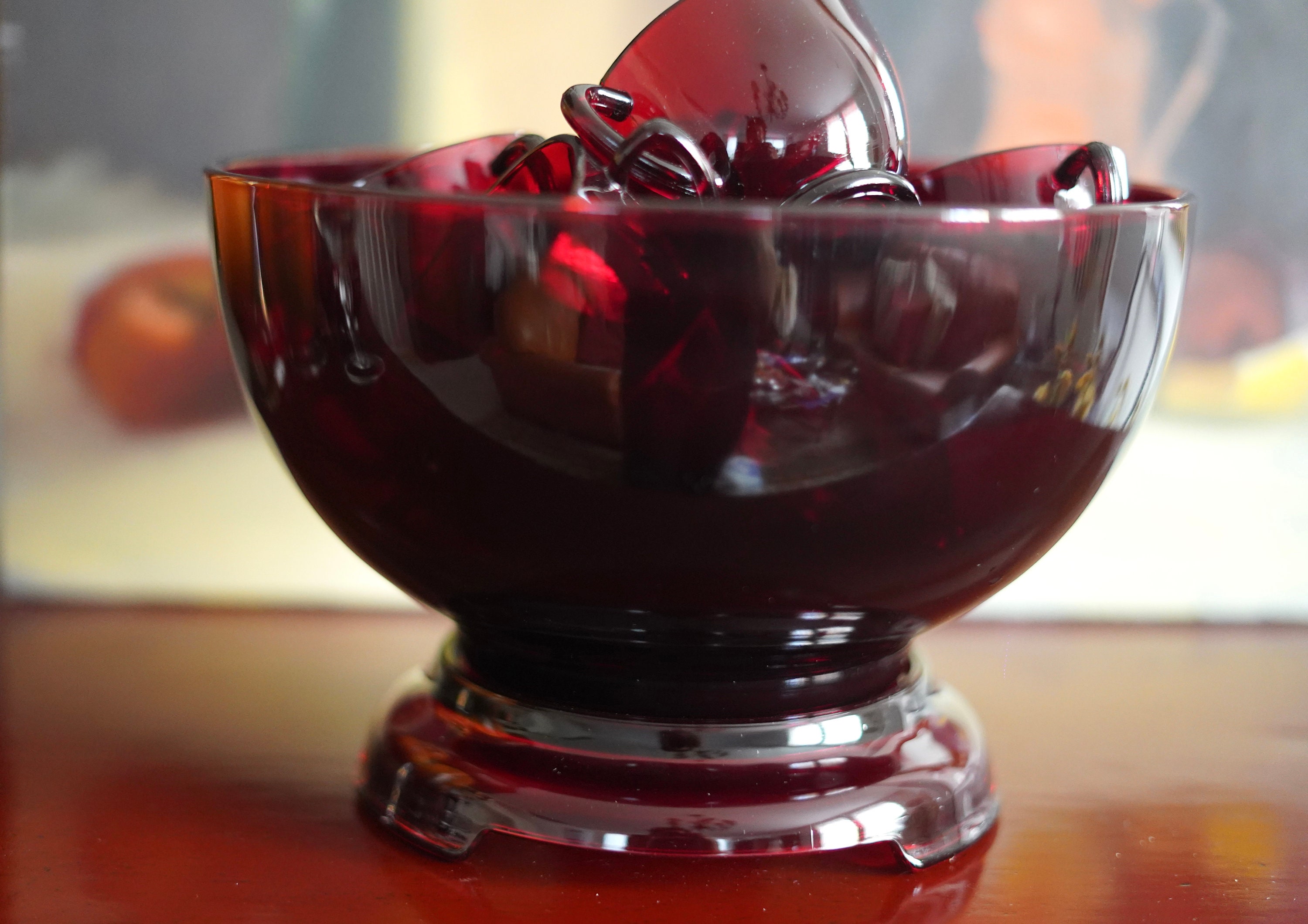 Vintage Footed Punch Bowl With Glasses Red Punch Bowl Set - Etsy