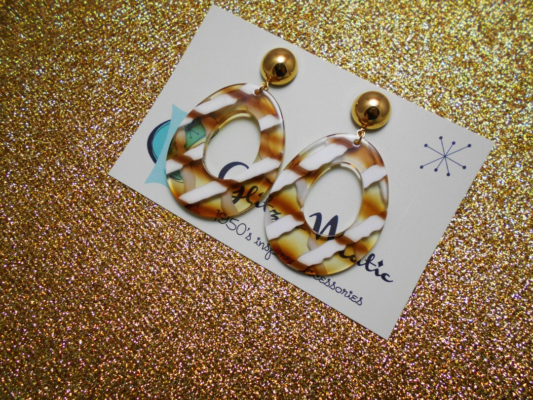 Coffee and Cream See-through Marble Square Hoop Earrings Glitz-o-matic ...