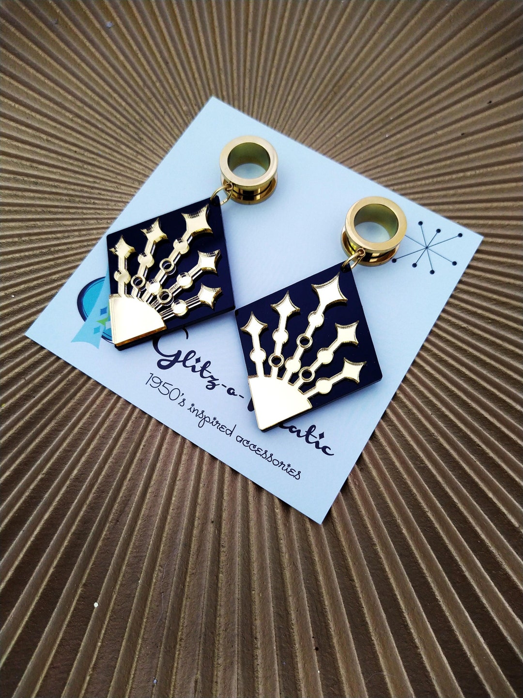 1950s Style Plugs Black & Gold Art Deco Pendant Glitzomatic - Etsy