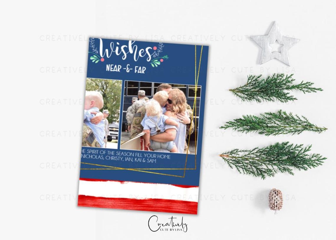Military Christmas Card, Christmas Wishes Near and Far, Patriotic ...