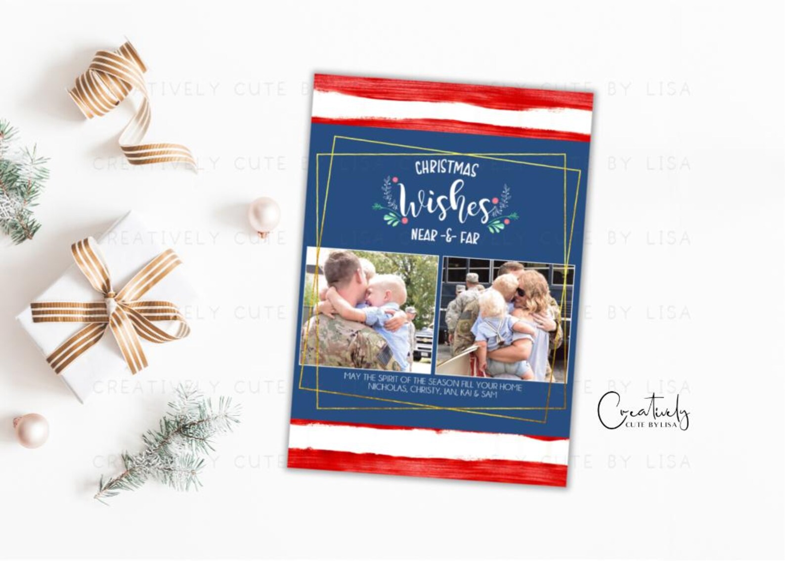 Military Christmas Card, Christmas Wishes Near and Far, Patriotic ...