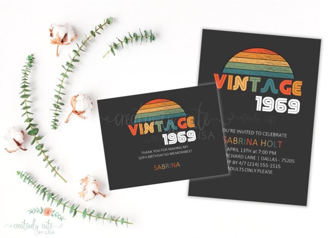 Vintage 1969 Birthday Invitation, 50th Birthday Invitation, Vintage ...