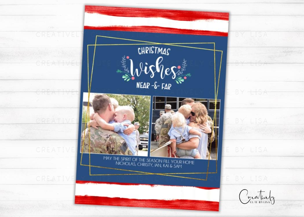 Military Christmas Card, Christmas Wishes Near and Far, Patriotic ...
