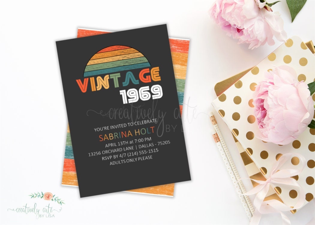 Vintage 1969 Birthday Invitation, 50th Birthday Invitation, Vintage ...