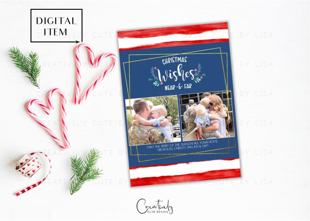 Military Christmas Card, Christmas Wishes Near and Far, Patriotic ...
