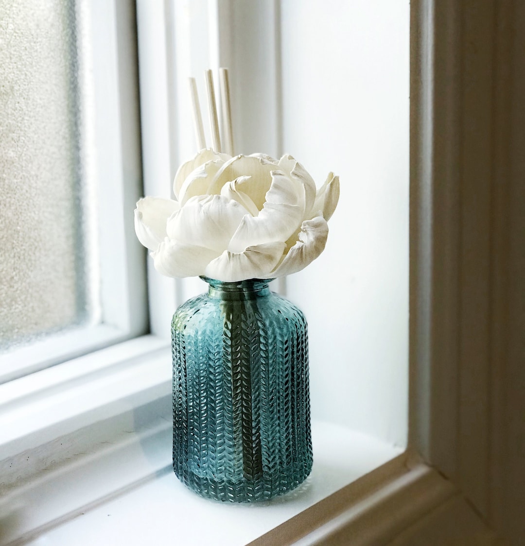 Teal Blue Natural Floral Reed Diffuser for Home Office, Bedroom and ...