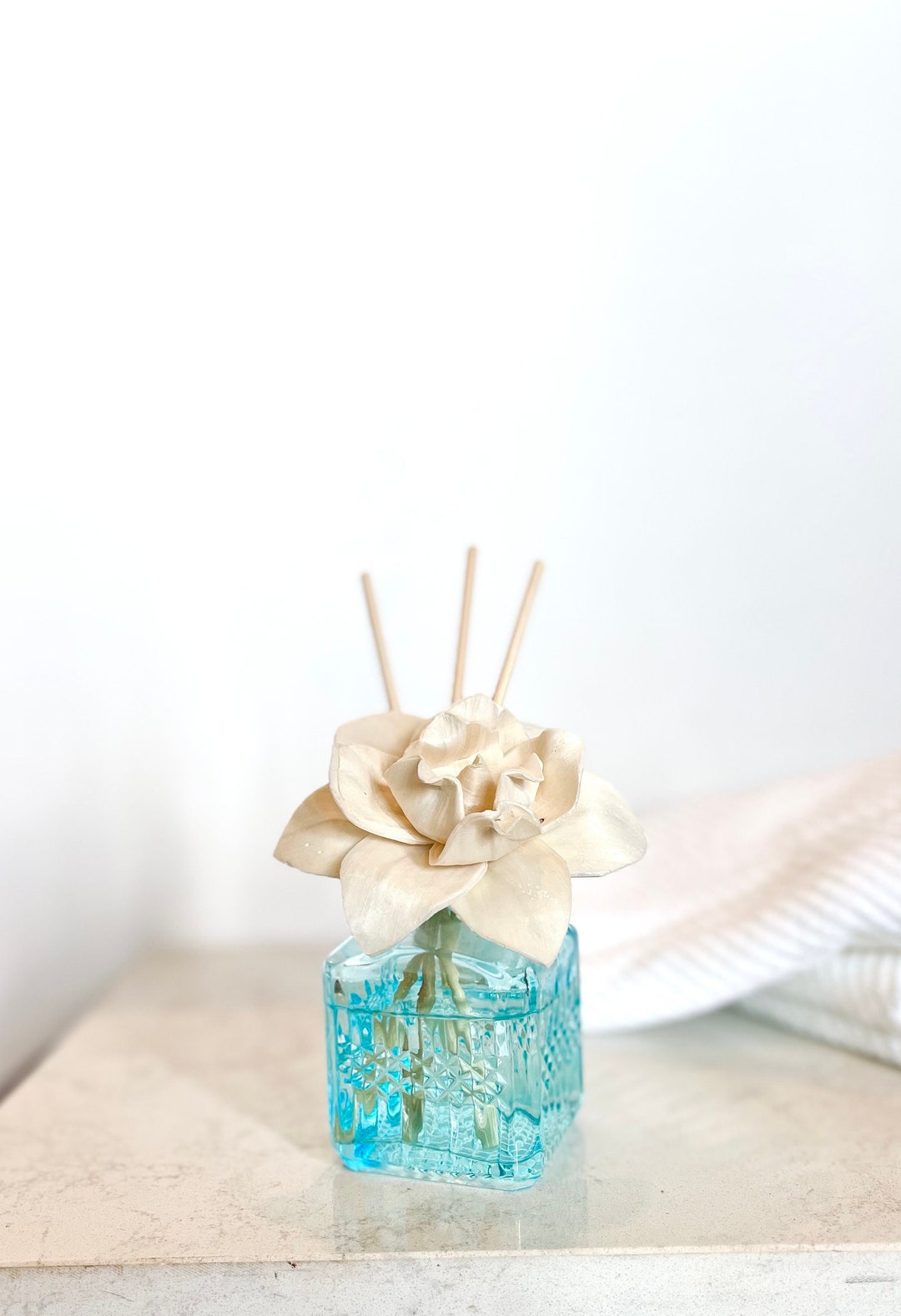 Floral Reed Diffuser. Turquoise Cut Glass Passive Diffuser. Maximalist ...