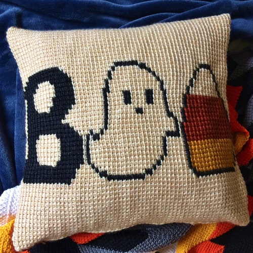 CROCHET PATTERN the Boo Pillow PDF File Tunisian Crochet - Etsy