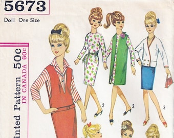 Vintage Simplicity 5673 for 11 1/2 Inch Dolls Such as Barbie Doll ...