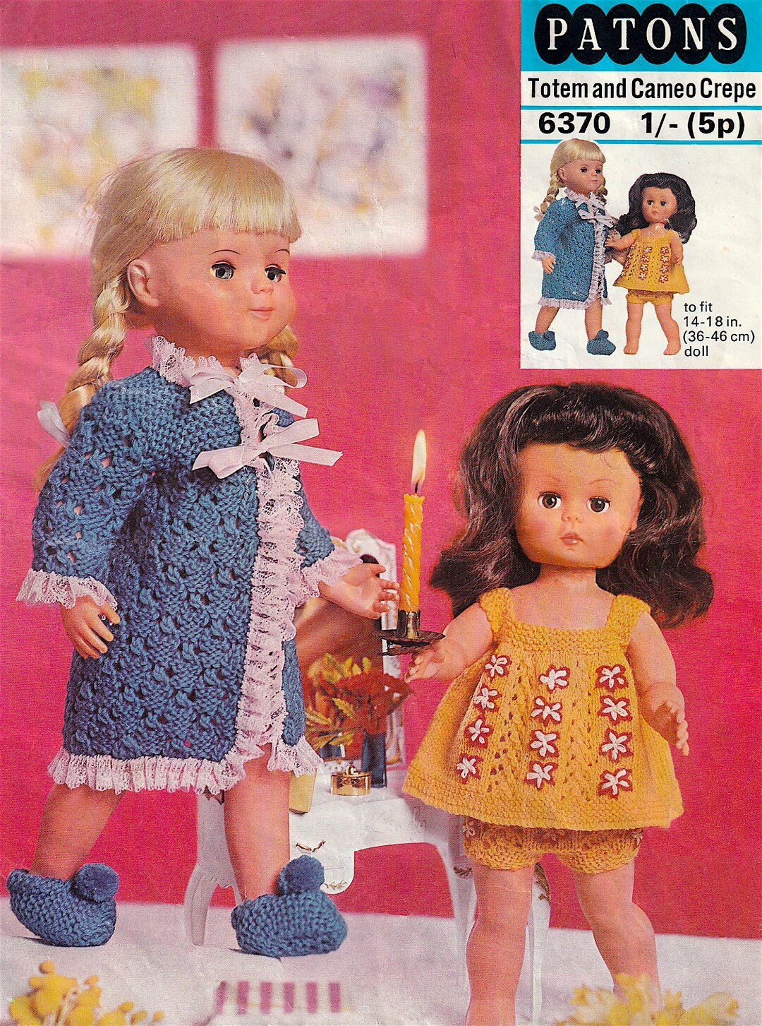 Vintage Patons Doll Clothes Knitting Pattern 6370: Fits 14, 16 & 18 ...