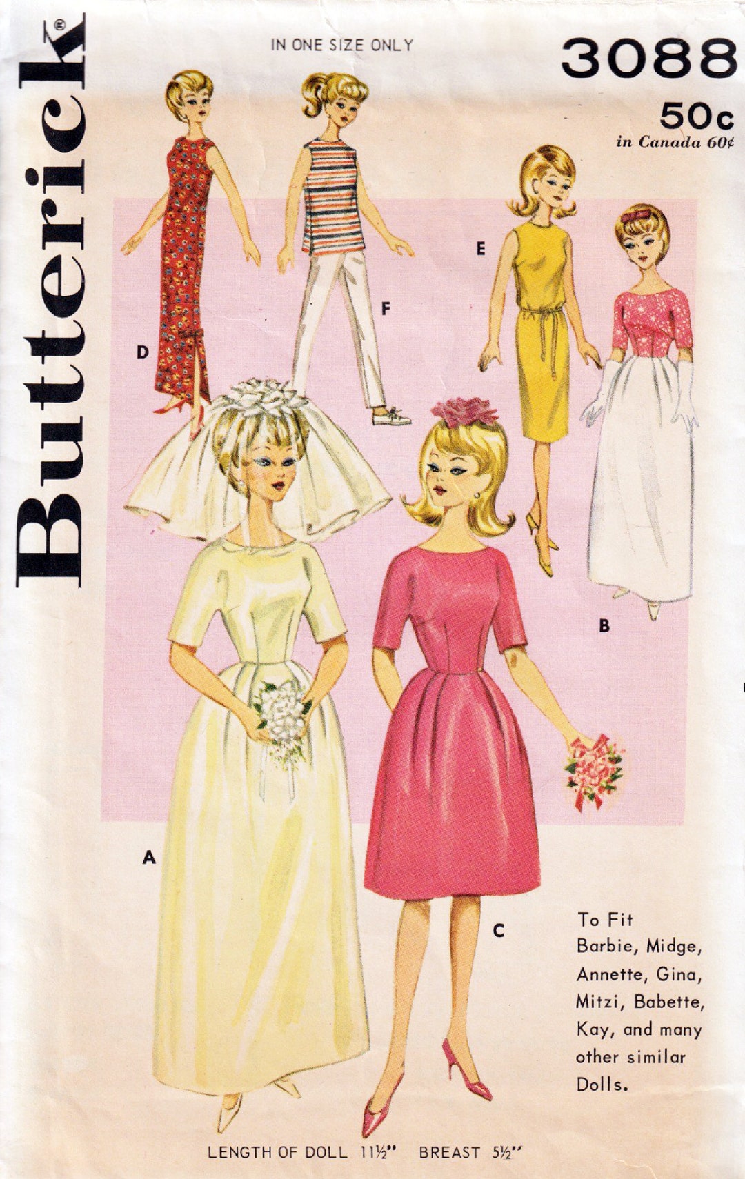 Vintage Butterick #3088 - 11.5" Barbie Doll Clothes Pattern - Etsy