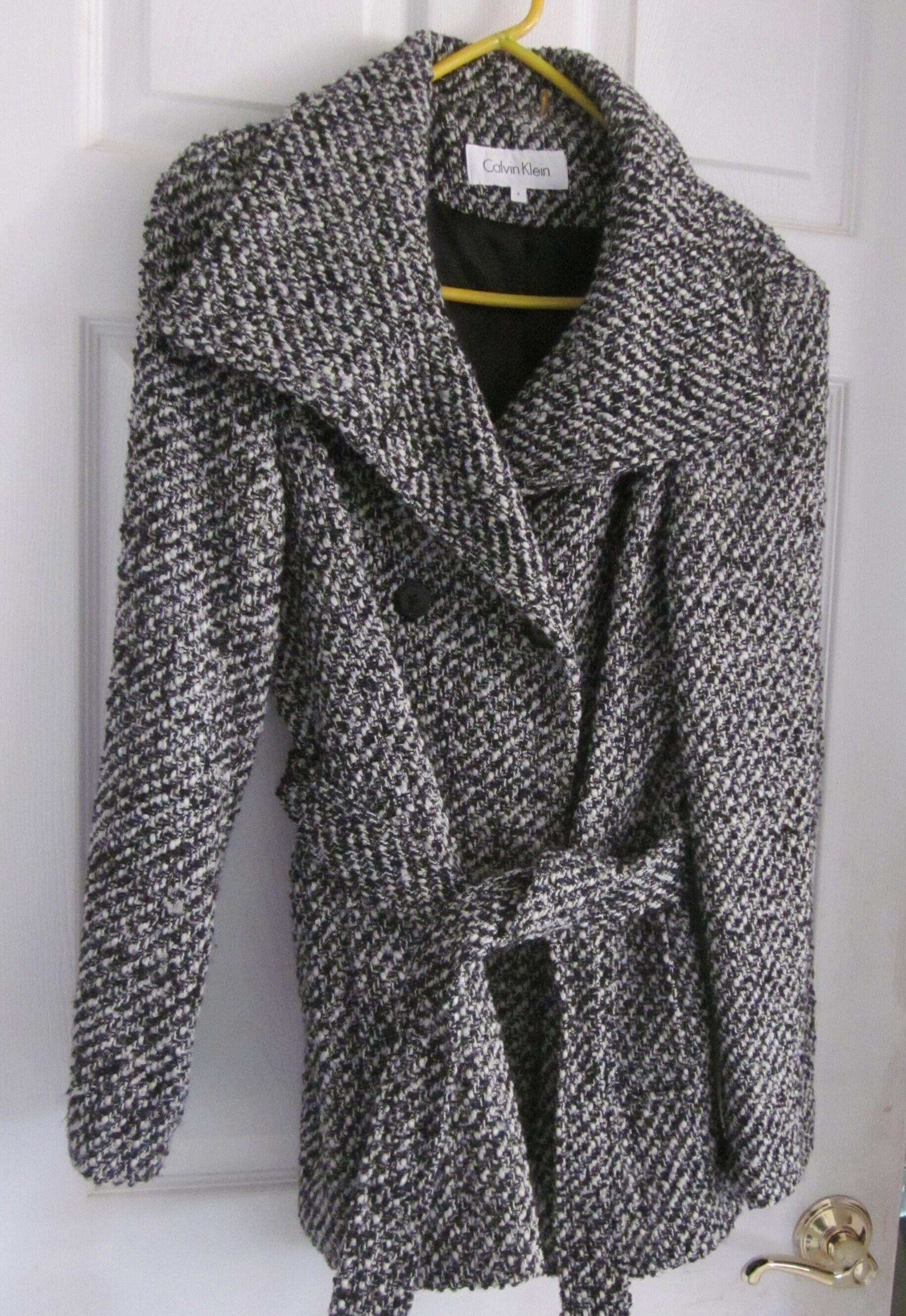 Calvin Klein Tweed Wool Blend Coat Belted Size 6 Etsy