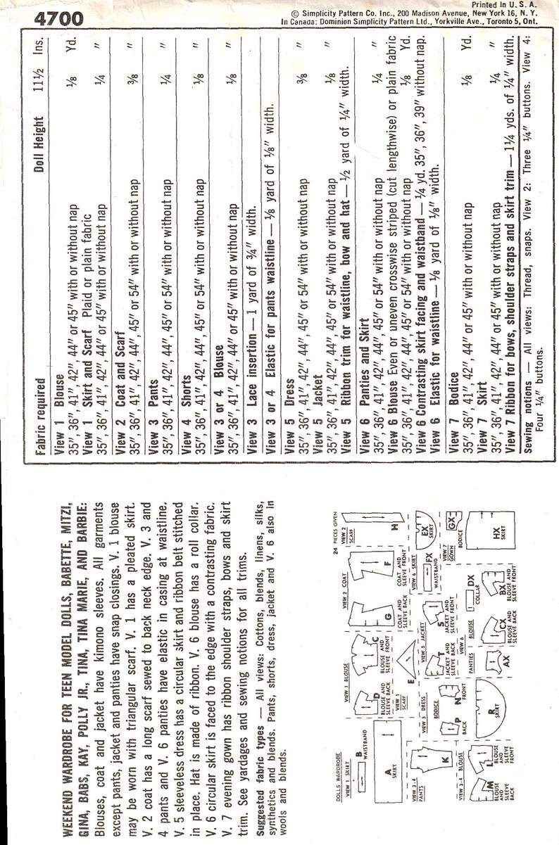 Vintage Simplicity 4700 Pattern for 11.5" Doll - Etsy