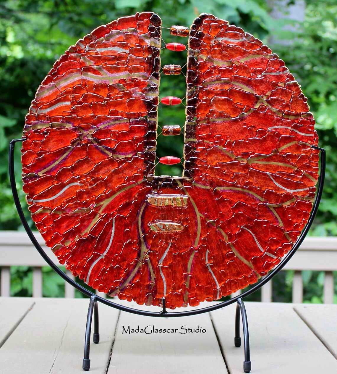 Circular Cut in Red Fused Glass Panel - Etsy