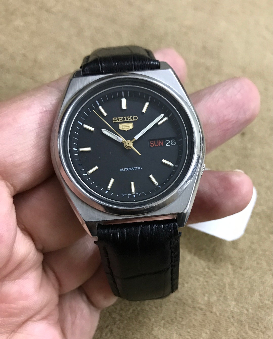 Vintage Seiko 5 Automatic Watch Men's Vintage Day Date 17 Jewels Clean Condition Black Dial ...