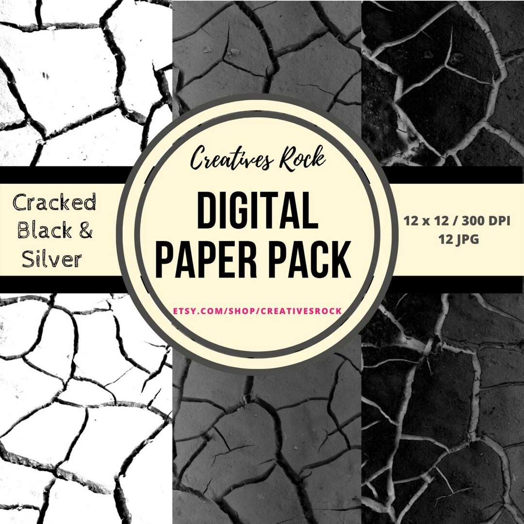 3 Cracked Black & Silver Paper Pack, 12 x 12 imprimible / descarga ...