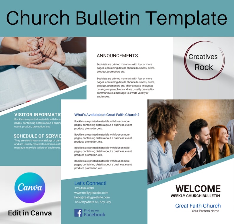 Church Bulletin Template | Bifold Template | Church Weekly Newsletter ...