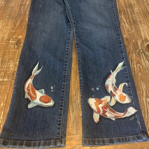 Painted Jeans Hand Painted Koi Fish on Denim Blue Jeans Women's Jeans ...