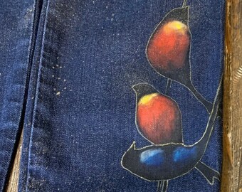 Painted Jeans - Hand Painted Koi Fish on Denim Blue Jeans - Women's ...