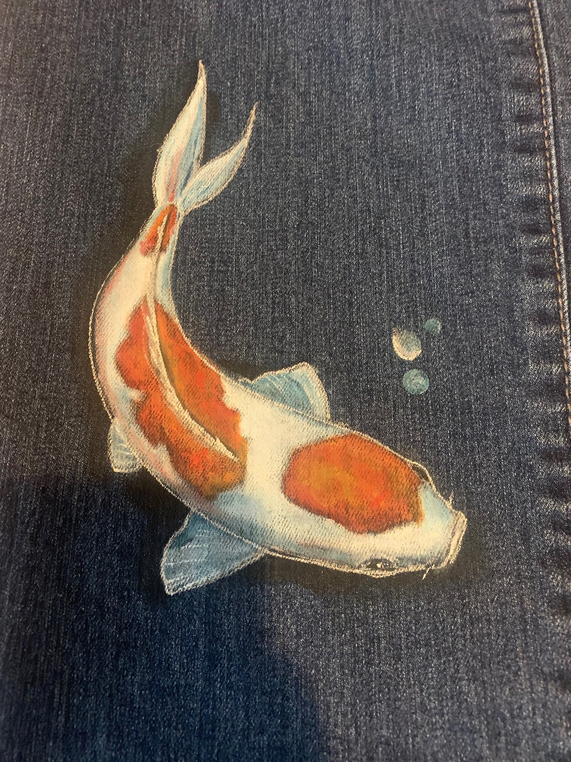 Painted Jeans Hand Painted Koi Fish on Denim Blue Jeans Women's Jeans ...