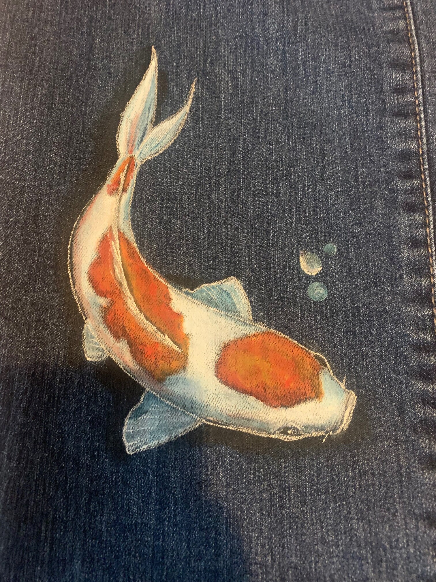Painted Jeans Hand Painted Koi Fish on Denim Blue Jeans Women's Jeans ...