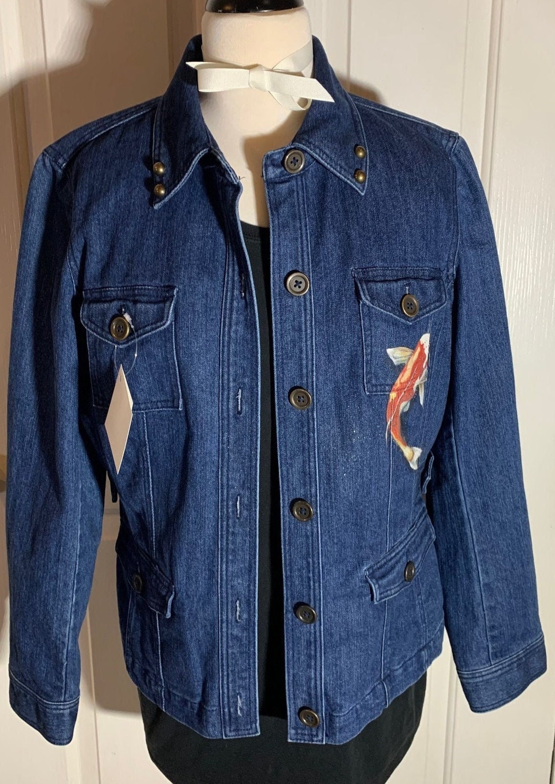 Painted Denim Jacket Hand Painted Koi Fish on Blue Jean Jacket Coat - Etsy