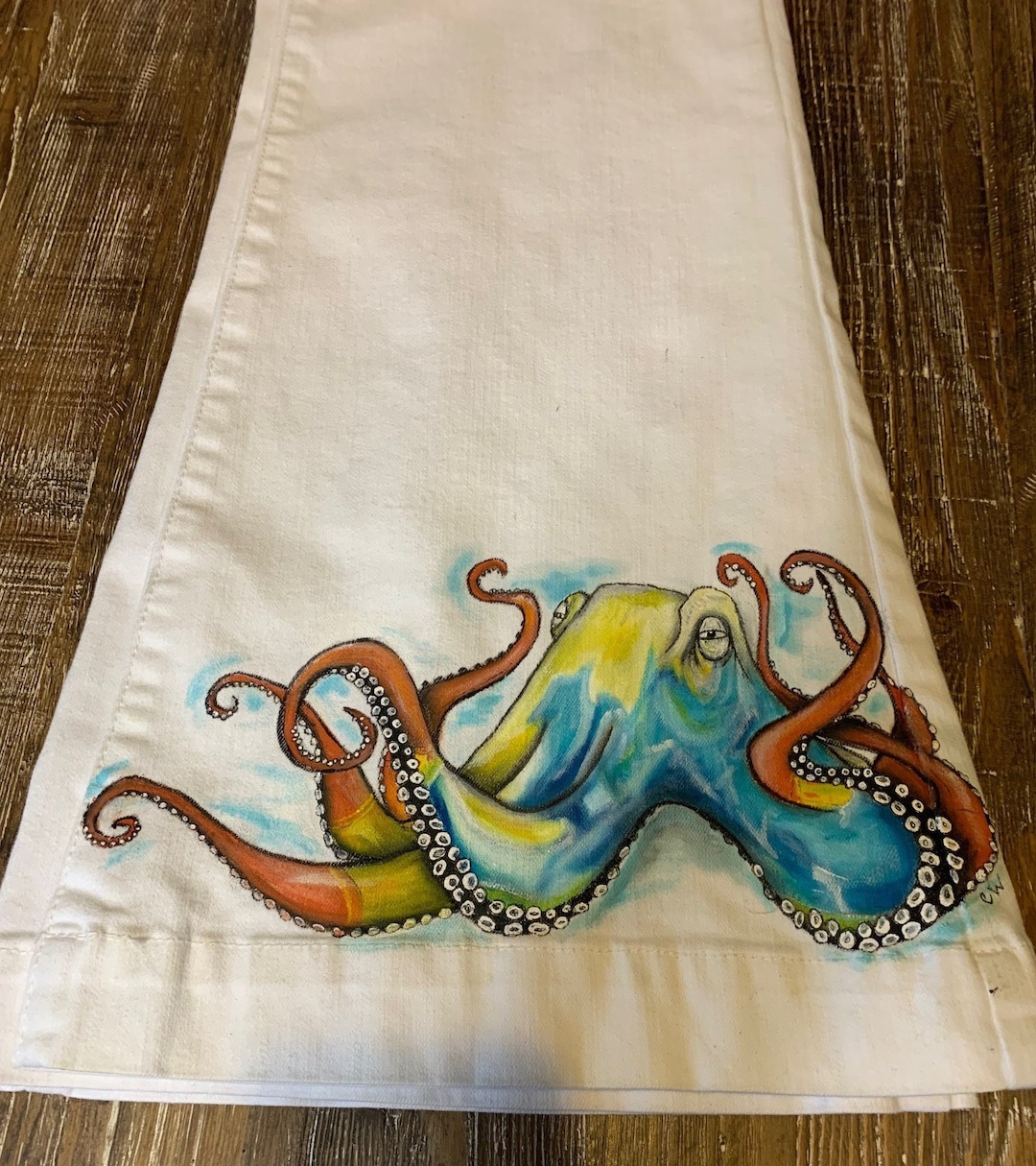 Painted Jeans - Colorful Hand Painted Octopus on Denim Jeans - Women's ...