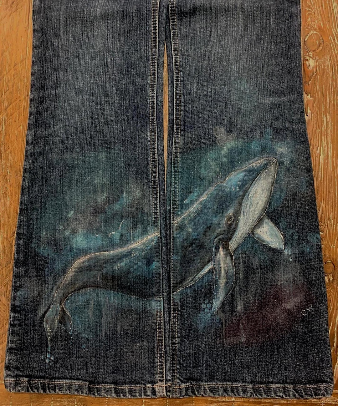 Hand Painted Whale Jeans: Upcycled Denim, Size 6 - Etsy