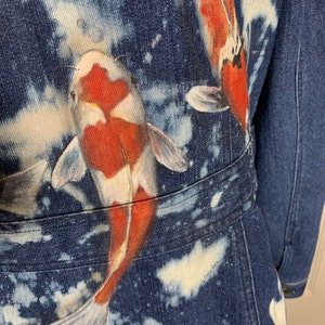 Painted Denim Jacket Hand Painted Koi Fish on Blue Jean Jacket Coat - Etsy