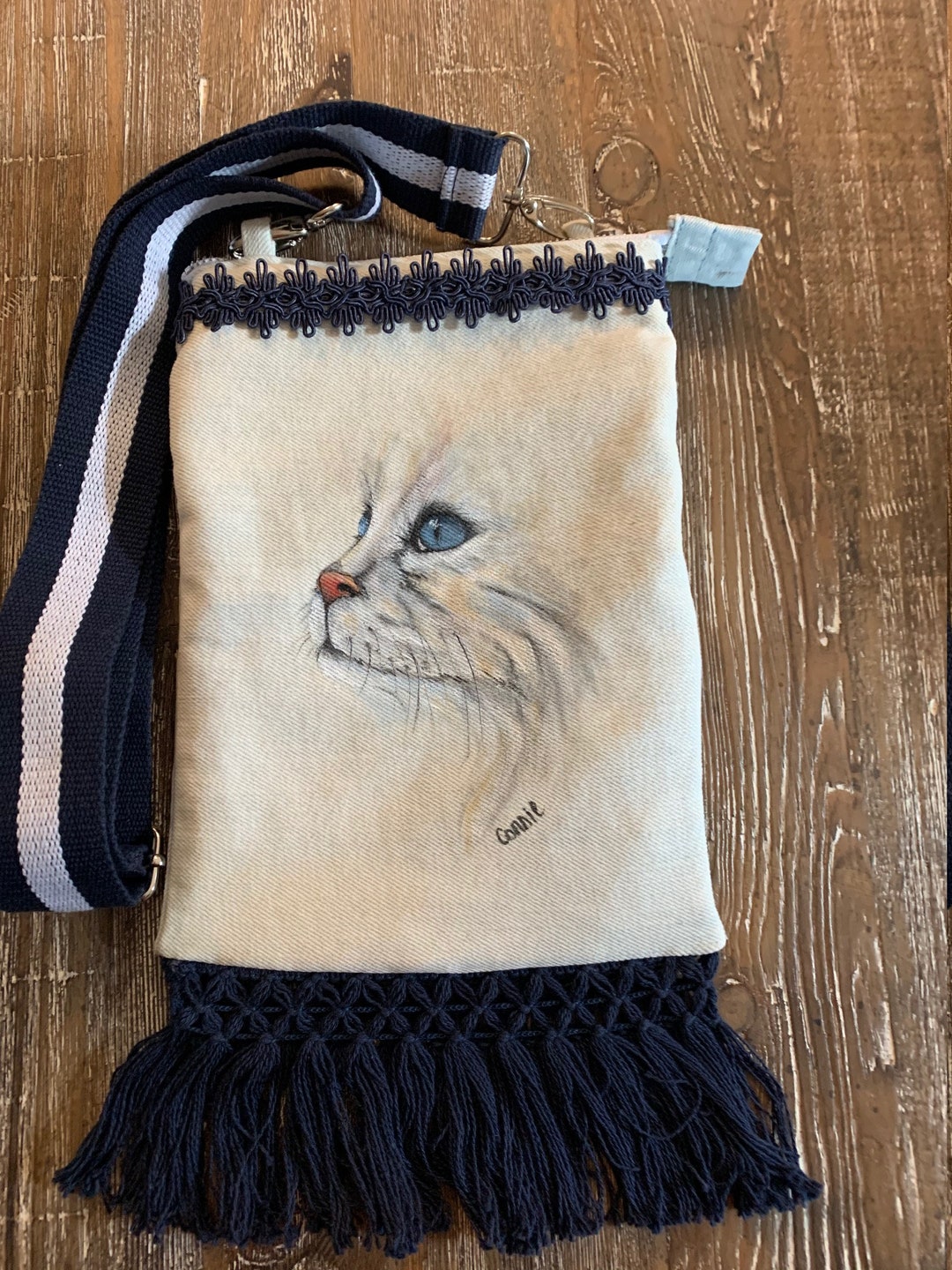 Handmade, Hand Painted Cats Crossbody Denim Purse Upcycled/recycled ...