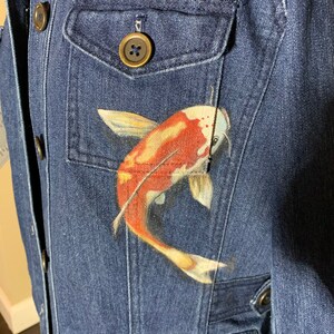 Painted Denim Jacket Hand Painted Koi Fish on Blue Jean Jacket Coat - Etsy