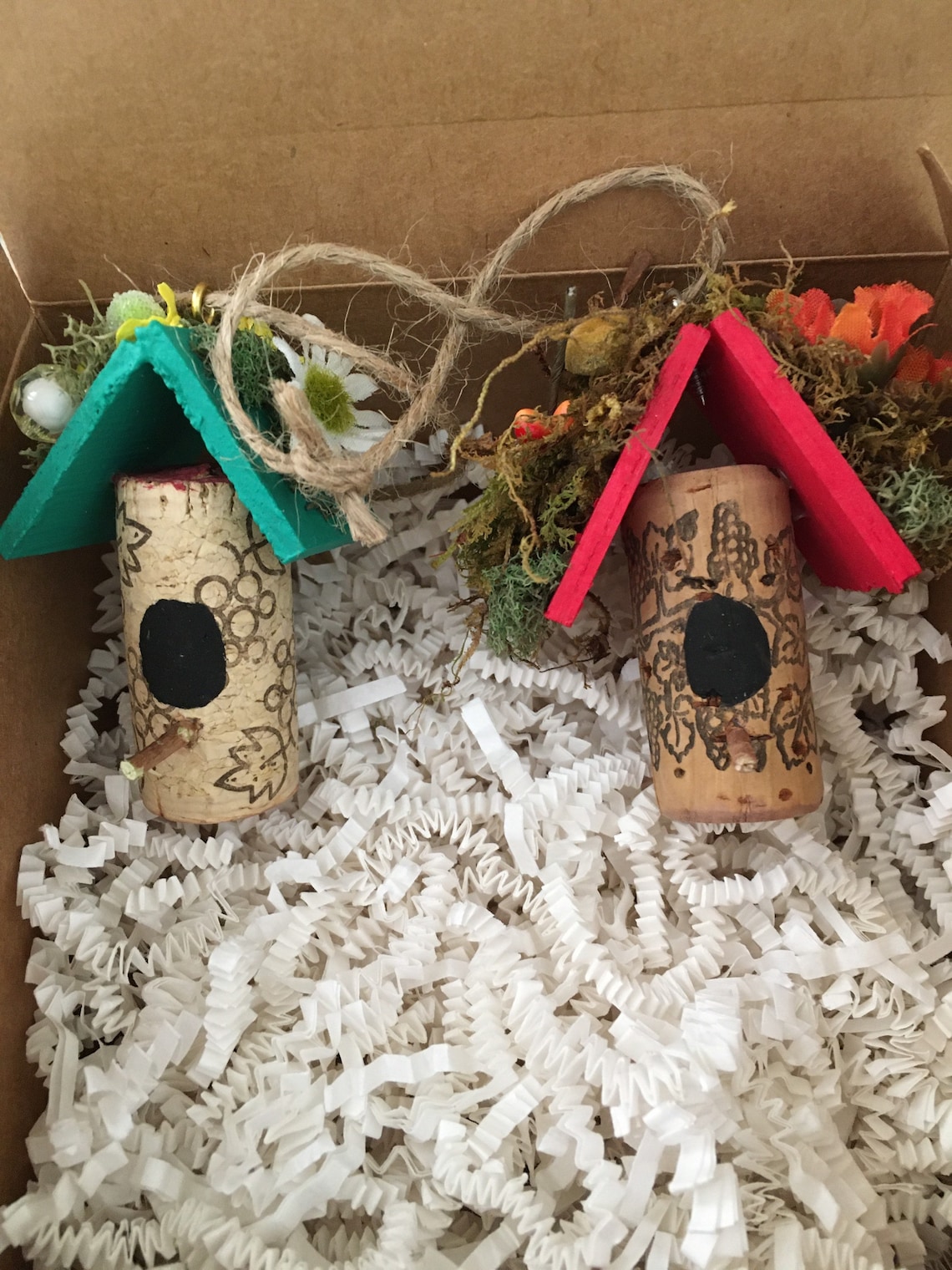 Mini Cork Birdhouse Ornament's ,,set of 2 .. Party Favors...package Tie ...