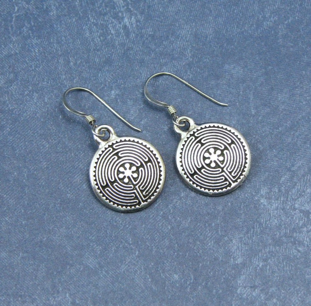 Silver Labyrinth Earrings on Sterling Silver Ear Wires, Labyrinth Charm ...