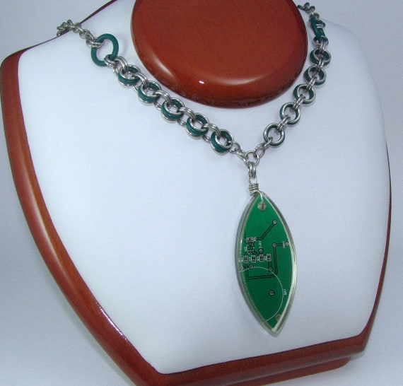 Circuit Board Pendant Green Cyberpunk Chainmail Necklace - Etsy