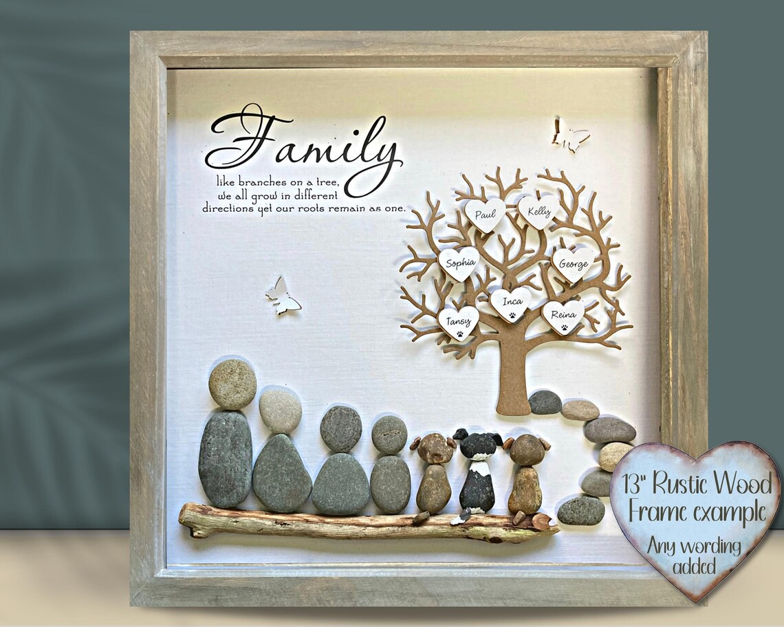 Pebble Art Family Tree Personalised Picture With Pets Beach | Etsy