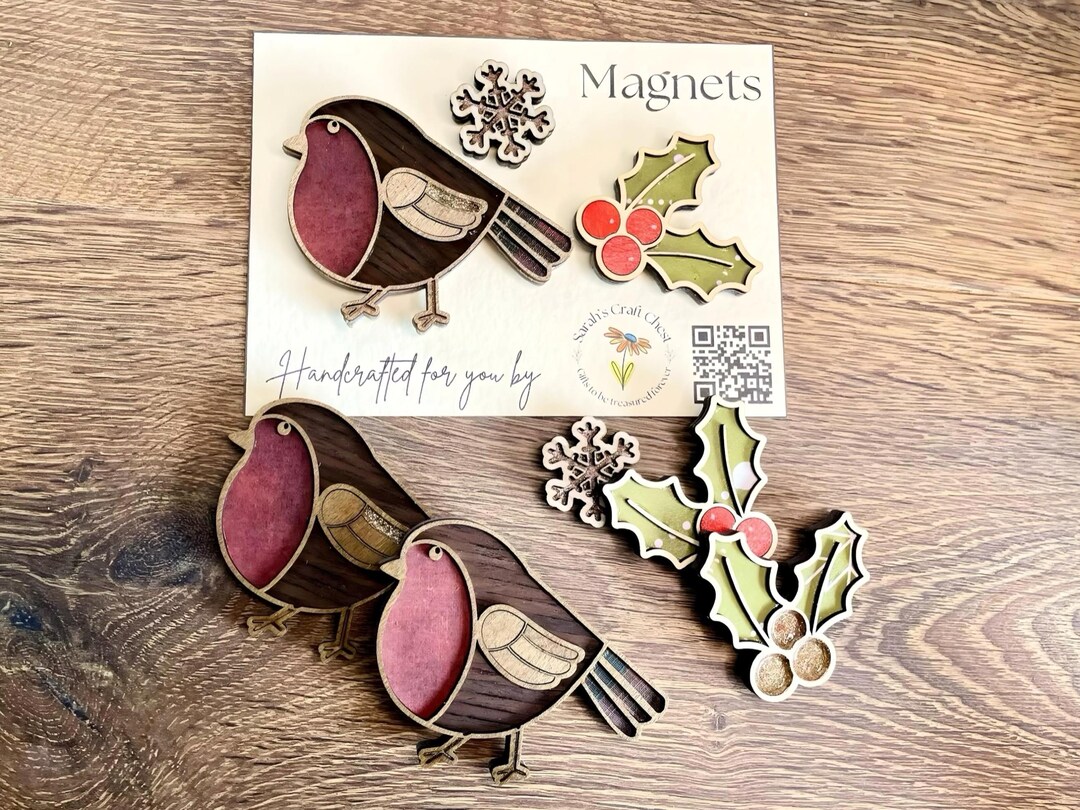 Handmade Wooden Robin Magnet Set - Etsy