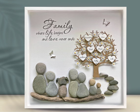 Personalised Beach Pebble Family Tree Picture Rock Family Art - Etsy UK
