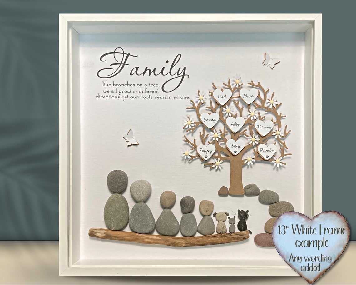 Pebble Art Family Tree Personalised Picture With Pets Beach | Etsy