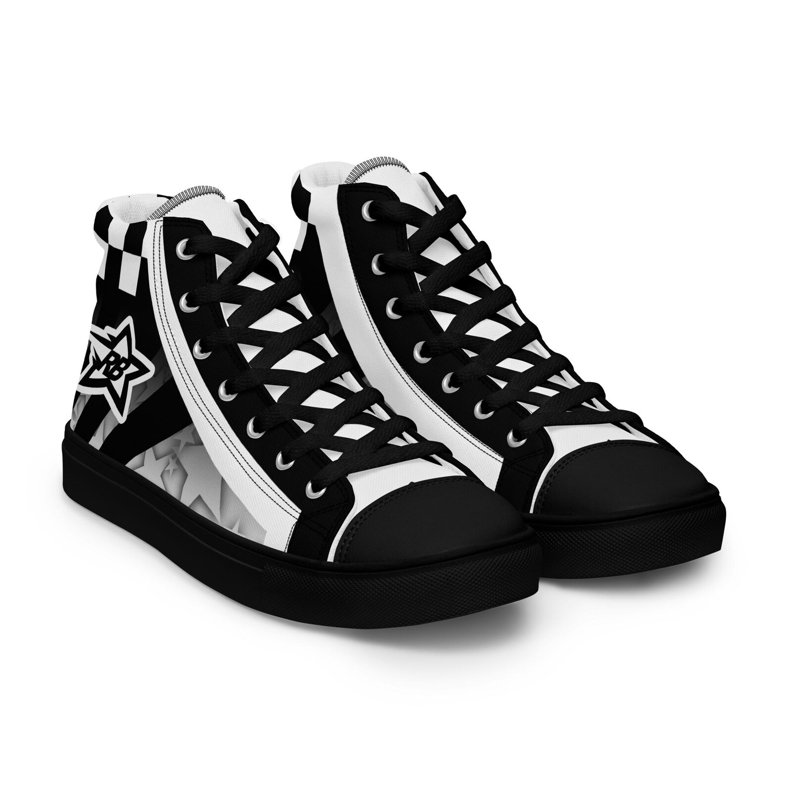 MEN'S SIZES - High Top Canvas Shoes - Black / White / Checkered - All ...