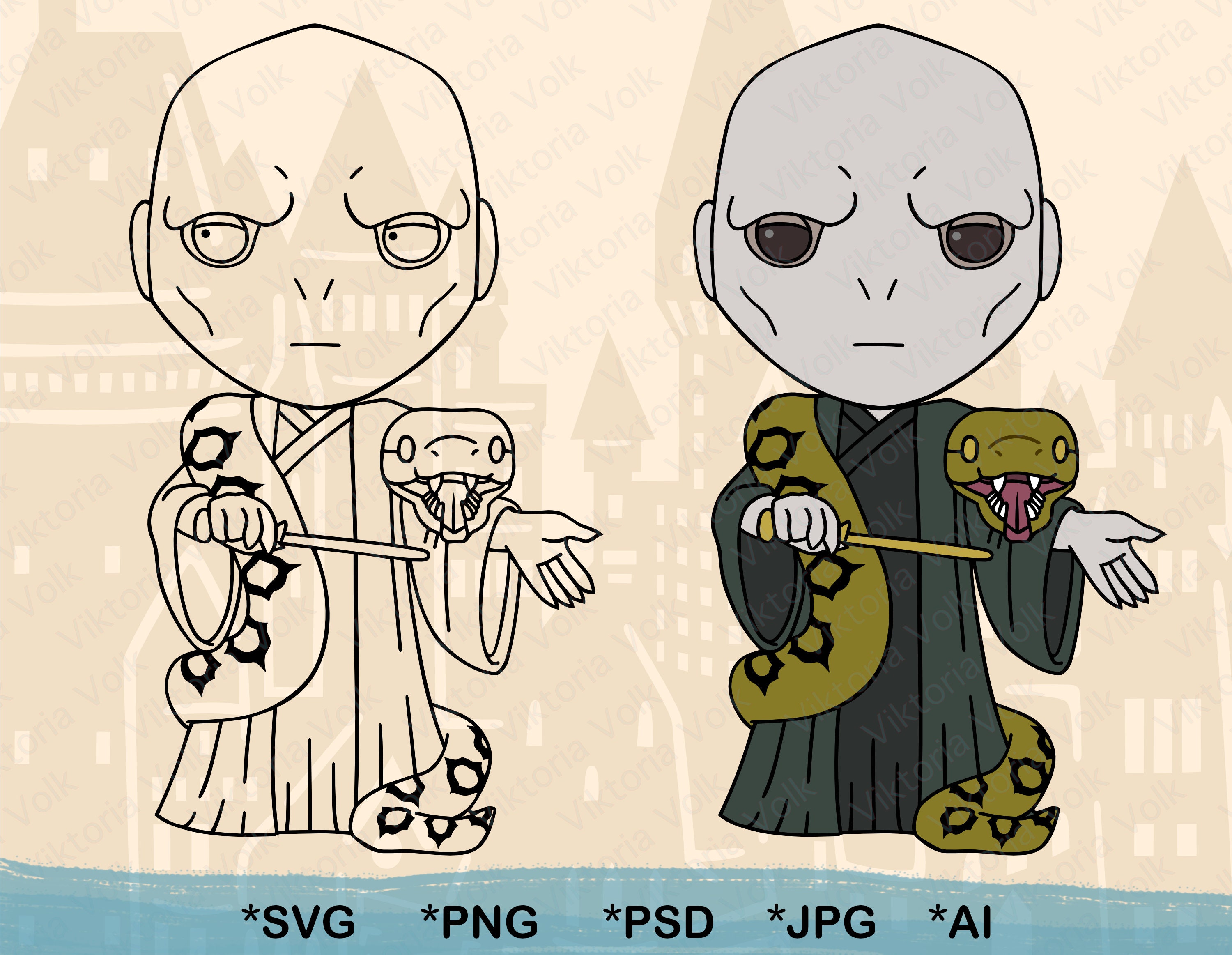 Lindo Voldemort con serpiente SVG imprimible Voldemort color | Etsy