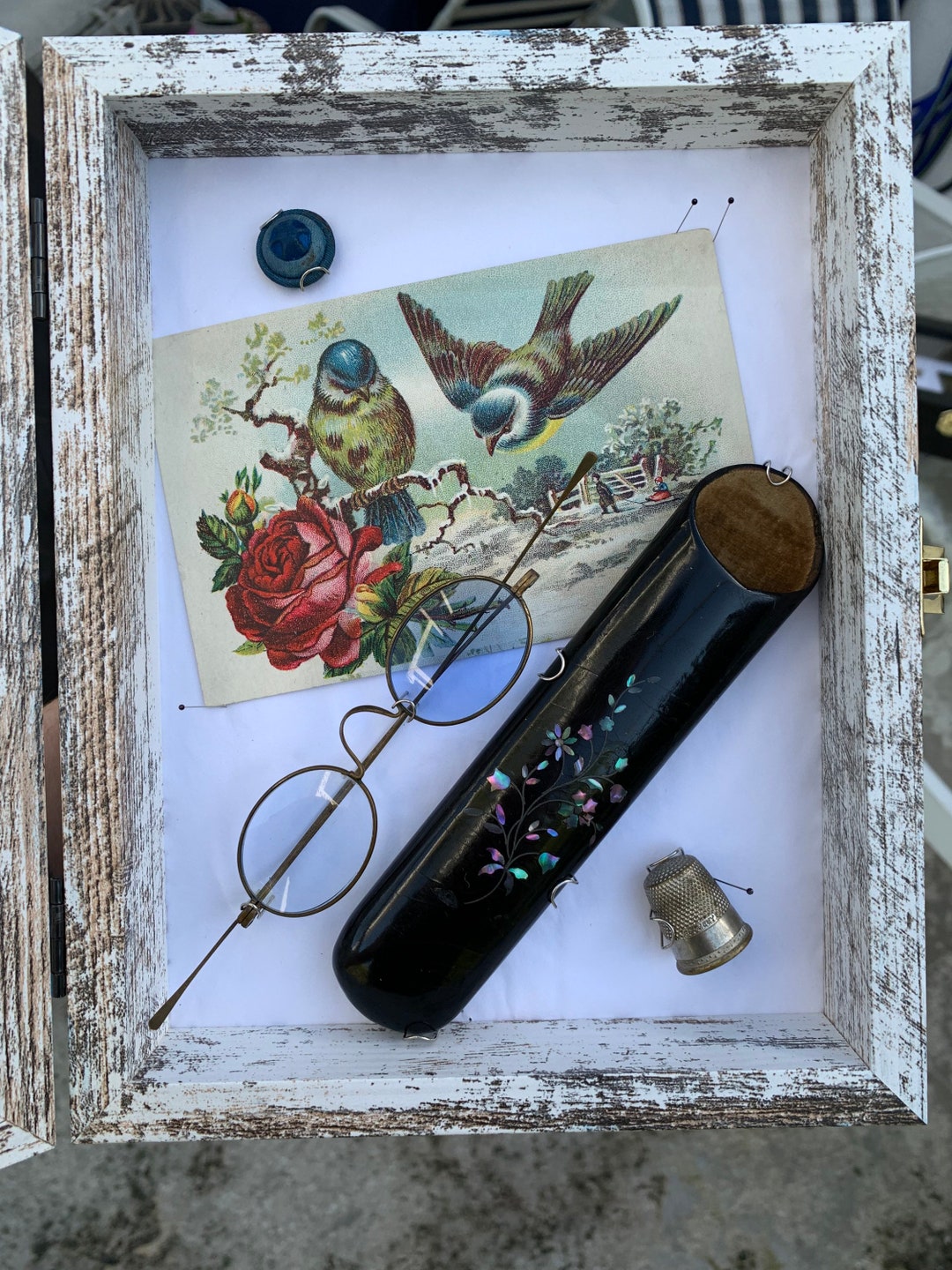 Antique Victorian Display Case: Mother of Pearl Eyeglass Case, Blue ...