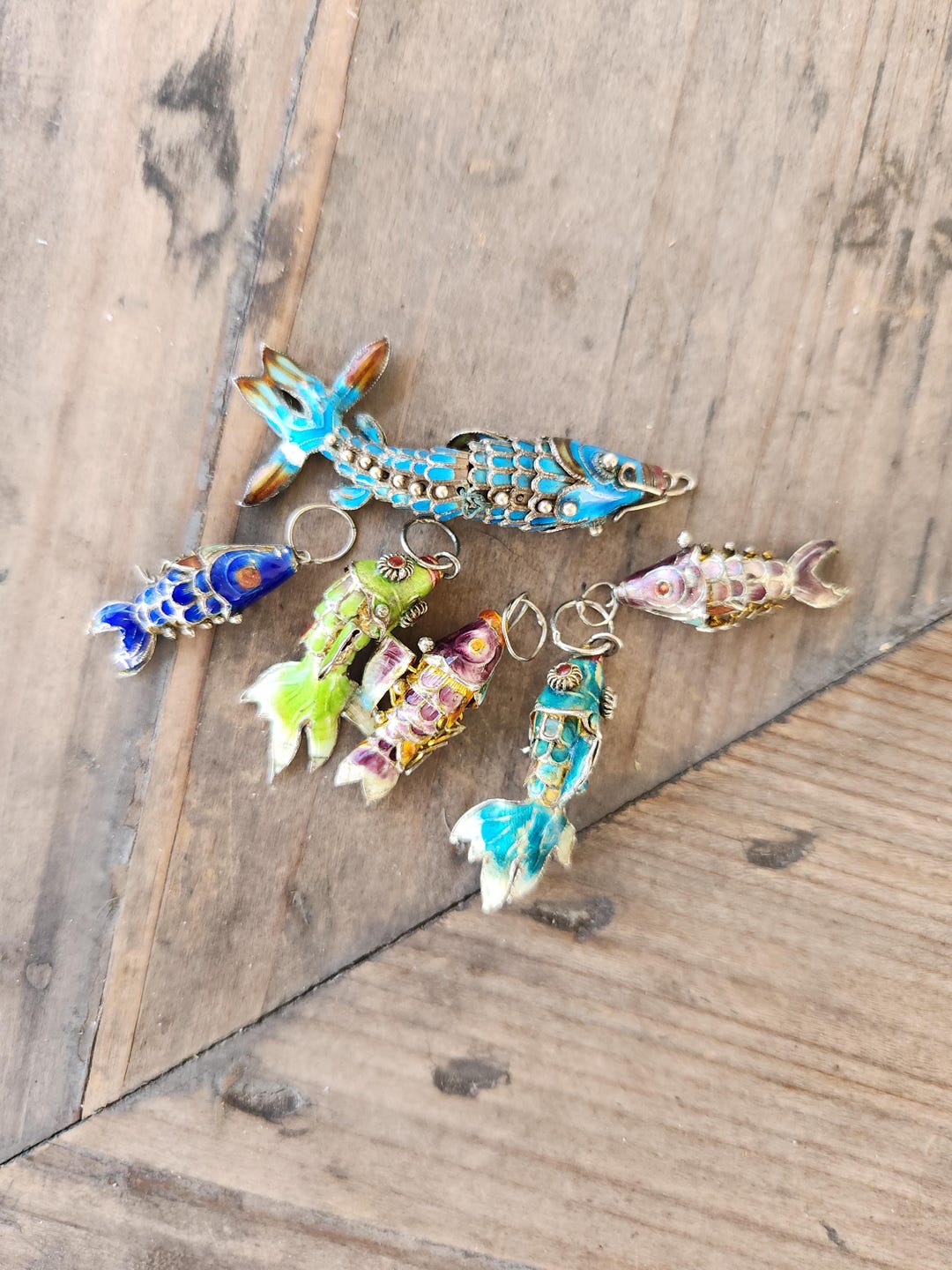 Antique Enamel Segmented Wiggly Fish 1920s Charms Antique Fish Pendant ...