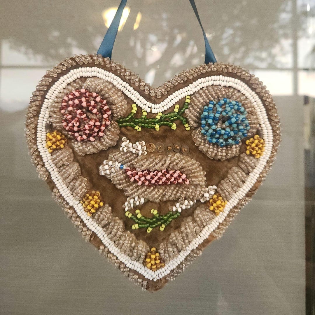 Antique Victorian Native American Iroquois Beaded Heart Wall Hanging ...