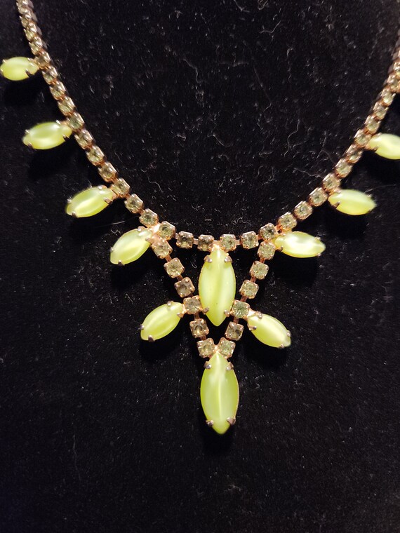 Uranium glass rhinestone necklace vintage jewelry gre… - Gem