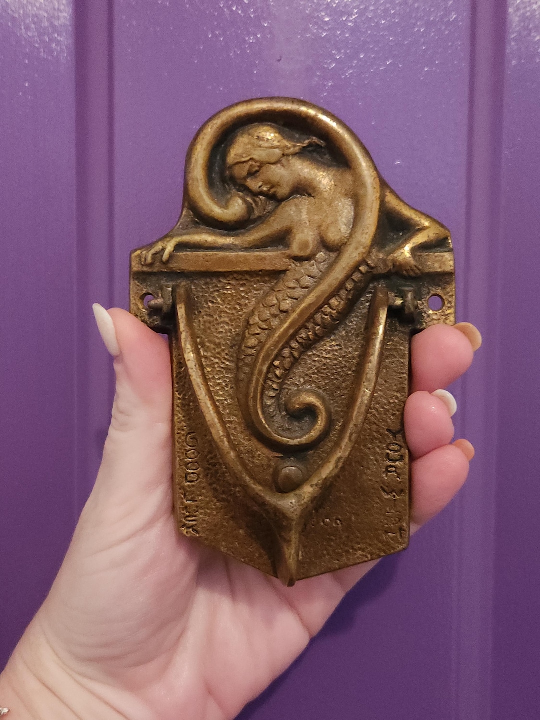 Antique Bronze Door Knocker Art Nouveau Mermaid Wish Bone Good Luck ...