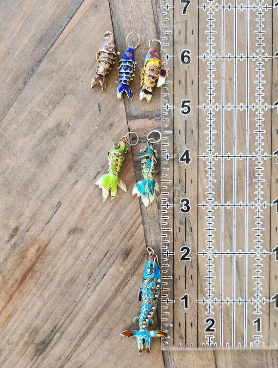 Antique enamel segmented wiggly fish 1920s charms ant… - Gem